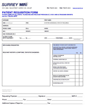 Fillable Online surreymri PATIENT REQUISITION FORM - Surrey Mri ...
