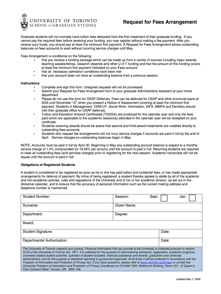Fillable Online Request for Fees Arrangement Fax Email Print - pdfFiller
