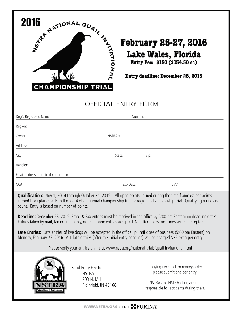 Fillable Online nstra Lake Wales Florida - National Shoot to Retrieve ...