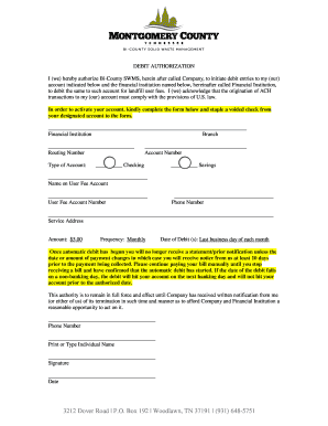 Fillable Online mcgtn DEBIT AUTHORIZATION - Montgomery County Tennessee Fax Email Print - pdfFiller