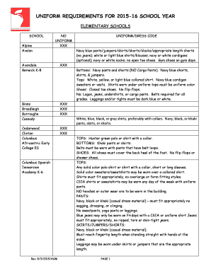 Fillable Online Uniform requirements for 2015-16 school year - Columbus ...