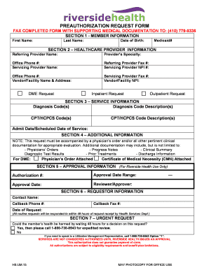 Fillable Online General Preauthorization Request Form FINAL - Riverside Health Fax Email Print ...
