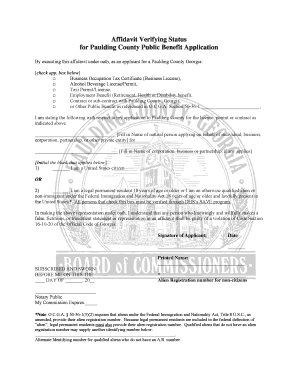 Fillable Online Affidavit Verifying Status for County Public Benefit Application PC formdoc Fax ...