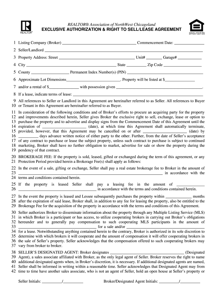 Fillable Online Exclusive Authorization Right to Sell-Lease Agreement ...