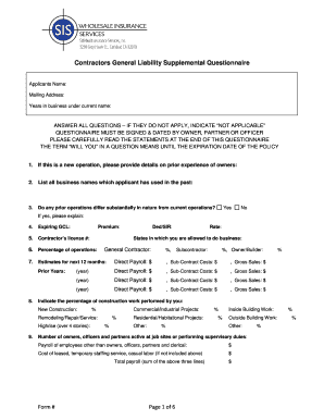Fillable Online Contractors General Liability Supplemental ...
