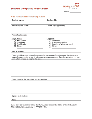 Fillable Online Student Complaint Report Form - NorQuest College Fax ...
