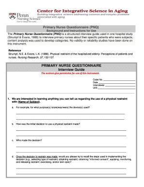 Fillable Online nursing upenn PRIMARY NURSE QUESTIONNAIRE Interview ...