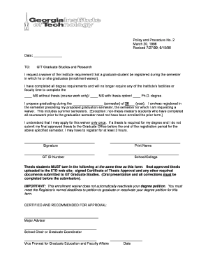 Fillable Online Enrollment Waiver form-2006 - Georgia Tech Professional ...