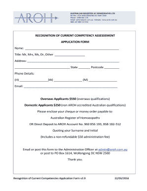 Fillable Online RECOGNITION OF CURRENT COMPETENCY ASSESSEMENT ...