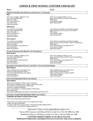 Fillable Online bayviewglen LOWER PREP SCHOOL UNIFORM CHECKLIST ...