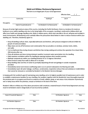 Fillable Online Mold and Mildew DisclosureAgreement L15 Fax Email Print ...