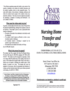 Fillable Online transfer or discharge to the resident, the residents ...