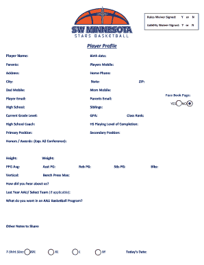 Fillable Online Player Profile Form - assetsngincom Fax Email Print - pdfFiller