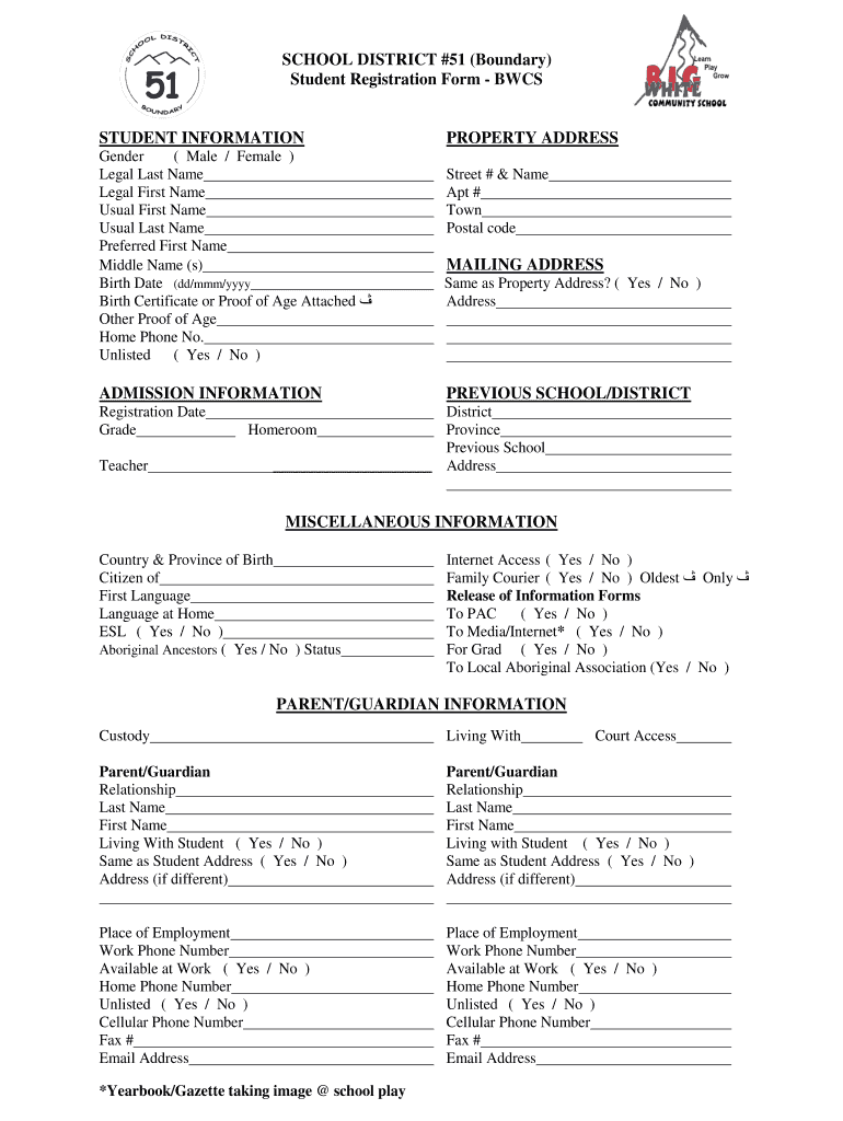 Fillable Online SCHOOL DISTRICT #51 (Boundary) Fax Email Print - pdfFiller