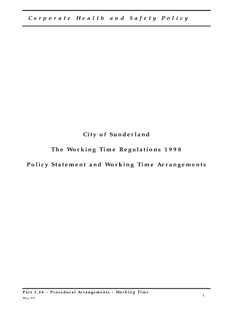 Fillable Online sunderlandschools City of Sunderland The Working Time Regulations 1998 Fax Email ...