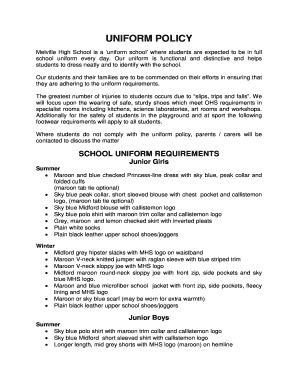 Fillable Online millenniumschools net UNIFORM POLICY - Millennium ...