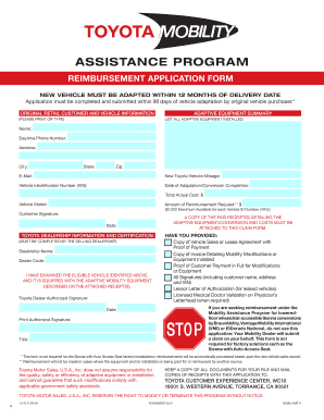 Fillable Online 2014 Toyota Mobility Assistance Program Form Fax Email ...