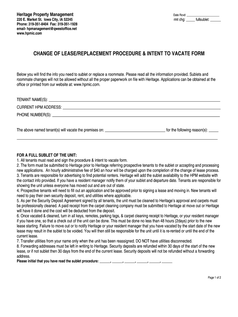 Fillable Online sublet and replacement procedure 1 Fax Email Print ...