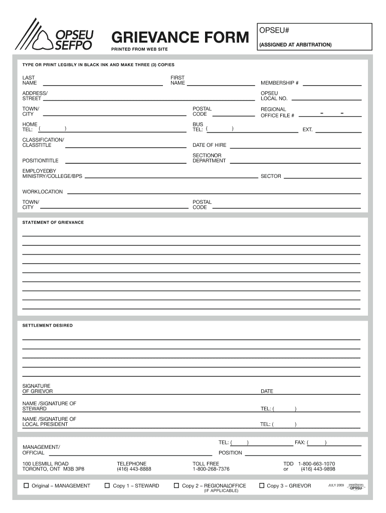 GRIEVANCE FORM OPSEU - newsite opseu: Fill out & sign online | DocHub