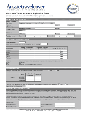 Fillable Online Corporate Travel Insurance Application Form Fax Email ...