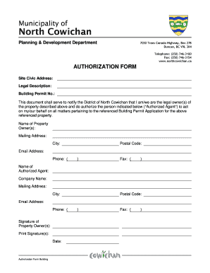 Fillable Online Authorization Form Building - North Cowichan Fax Email ...