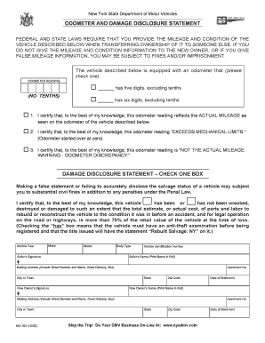 Fillable Online ODOMETER AND DAMAGE DISCLOSURE STATEMENT Fax Email ...