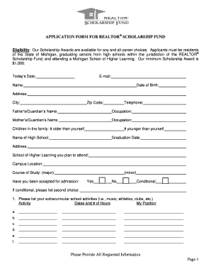Fillable Online APPLICATION FORM FOR REALTOR SCHOLARSHIP FUND Fax Email ...
