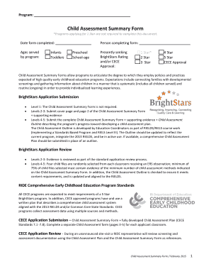 Fillable Online center-elp Child Assessment Summary bFormb - Center for ...