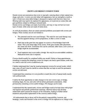Fillable Online CROWN AND BRIDGE CONSENT bFORMb - Dentist in Baltimore ...