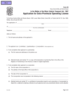 Fillable Online nsuarb novascotia Form 30 Extra Provincial License ...