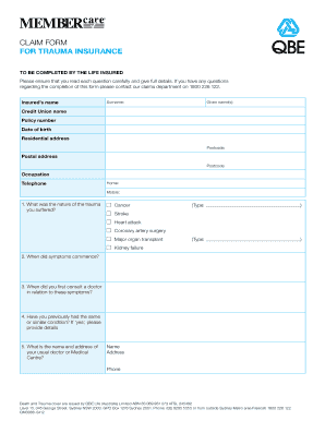 Fillable Online CLAiM FOrM FOR tRauma insuRance Fax Email Print - pdfFiller