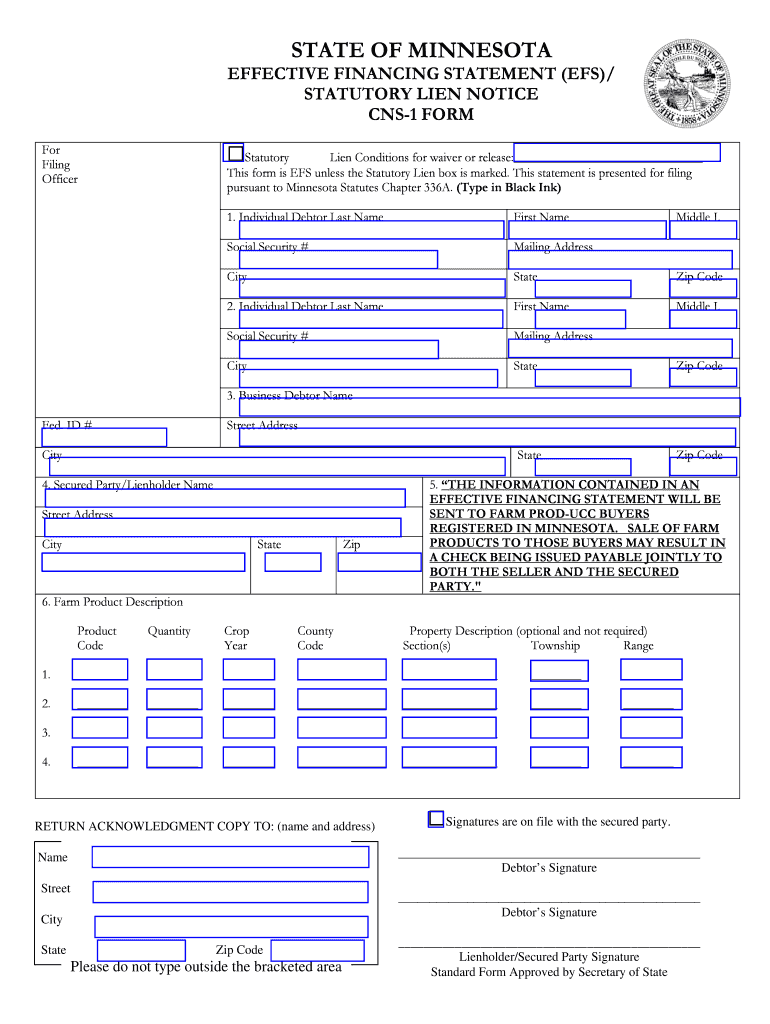 Fillable Online EFFECTIVE FINANCING STATEMENT EFS STATUTORY LIEN NOTICE Fax Email Print - pdfFiller