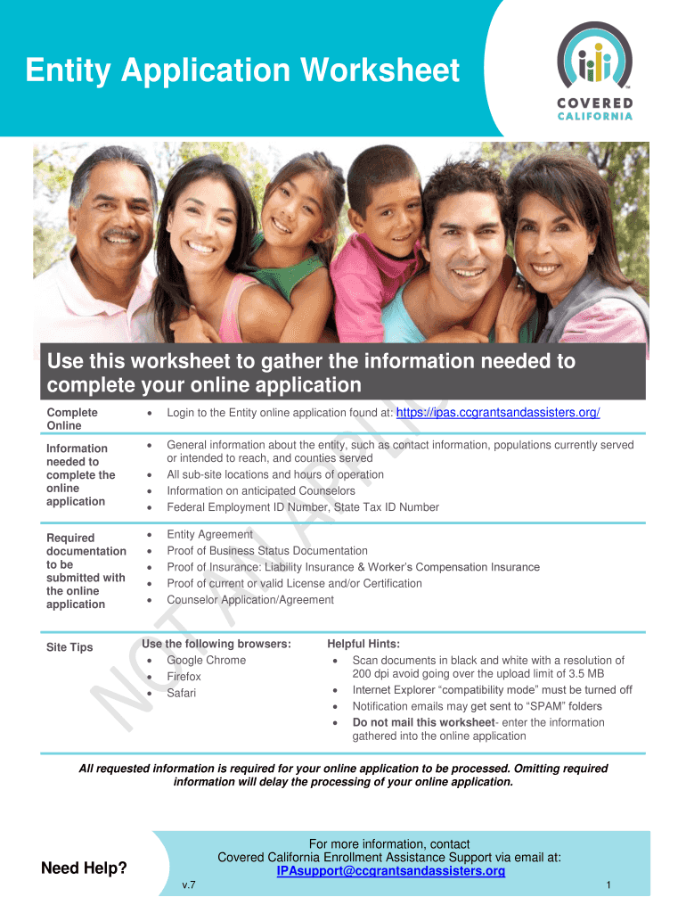 Fillable Online Entity Application Worksheet ...