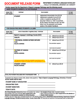 Fillable Online DOCUMENT RELEASE FORM 2016 - slputorontoca Fax Email ...