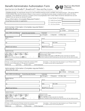Fillable Online Benefit bAdministratorb Authorization bFormb - Florida ...