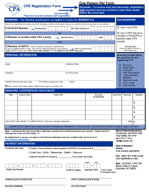 Fillable Online One Person Per Form CPE Registration Form - scacpaorg Fax Email Print - pdfFiller