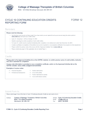 Fillable Online CYCLE 10 CONTINUING EDUCATION CREDITS FORM 12 REPORTING ...