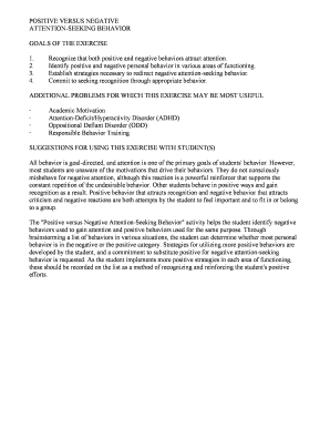 Fillable Online POSITIVE VERSUS NEGATIVE ATTENTION-bSEEKINGb BEHAVIOR ...