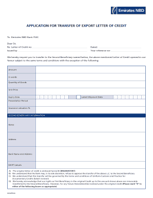 Fillable Online APPLICATION FOR TRANSFER OF EXPORT LETTER OF ...