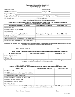 Fillable Online chfs ky Participant Directed Services (PDS) Eligible ...