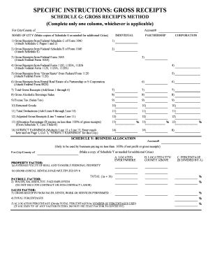 Fillable Online SCHEDULE G GROSS RECEIPTS METHOD Complete only one Fax ...