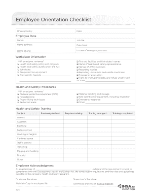 Fillable Online Employee Orientation Checklist - IHSA Fax Email Print ...