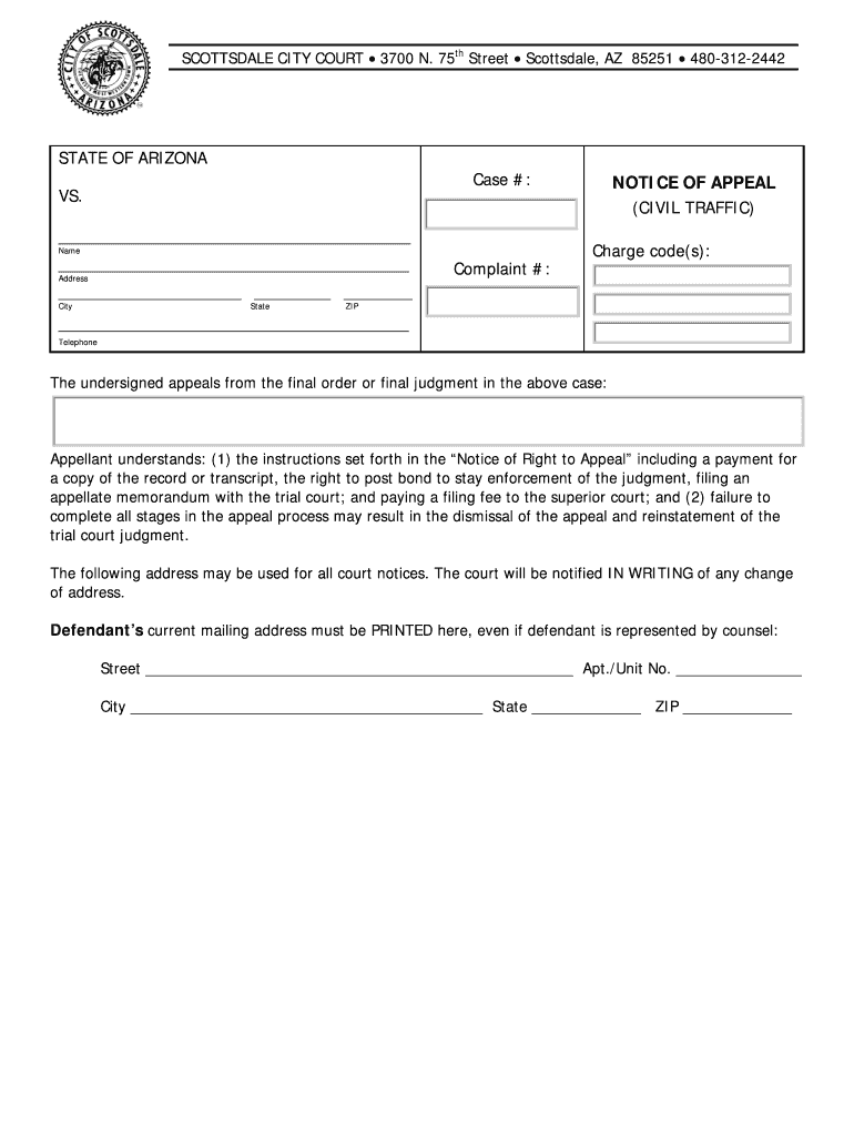 Fillable Online scottsdaleaz INSTRUCTIONS FOR FILING CIVIL TRAFFIC APPEALS Fax Email Print ...