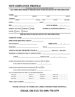 Fillable Online New Employee Profile Final Final Draftdoc Fax Email ...