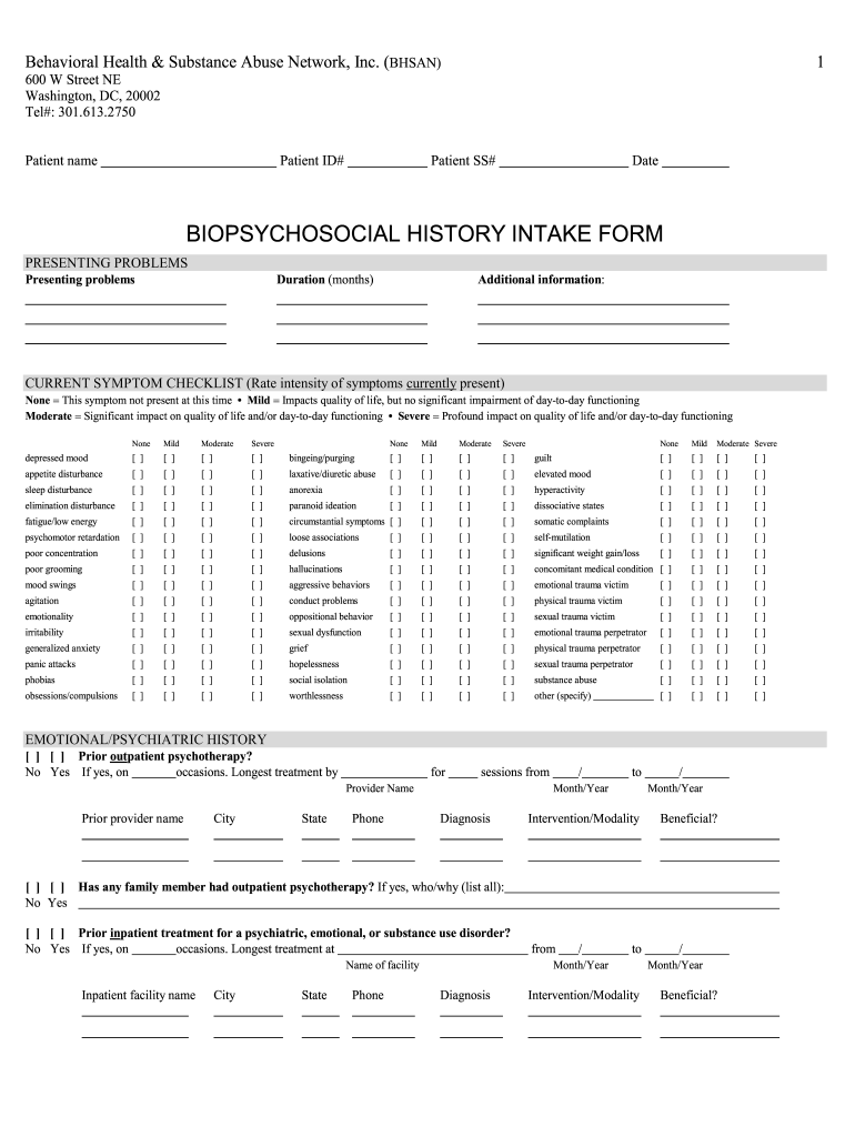 Biopsychosocial Intake Form Fill Online Printable Fillable Blank 