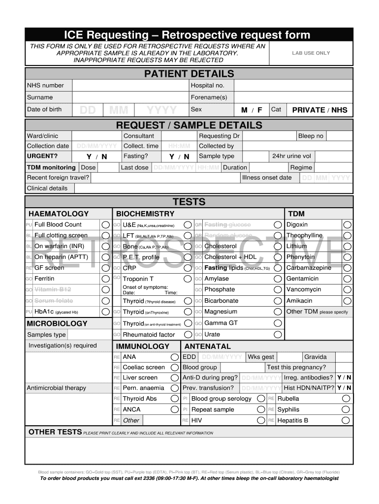 Fillable Online southend nhs ICE Requesting - Retrospective request ...