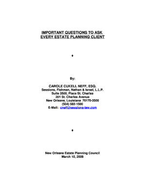 Fillable Online noepc IMPORTANT QUESTIONS TO ASK EVERY ESTATE PLANNING ...