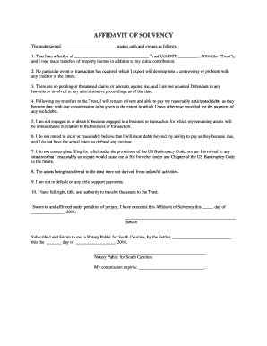 Fillable Online greenvilleepc AFFIDAVIT OF SOLVENCY ...