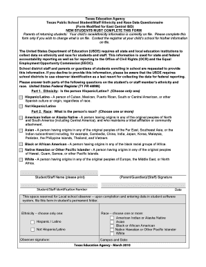 Fillable Online ecisd Texas Education Agency Form Modified for East ...