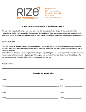 Acknowledgement Of Tenant Handbook - Homes For Rent - Rize Bb - Fill ...